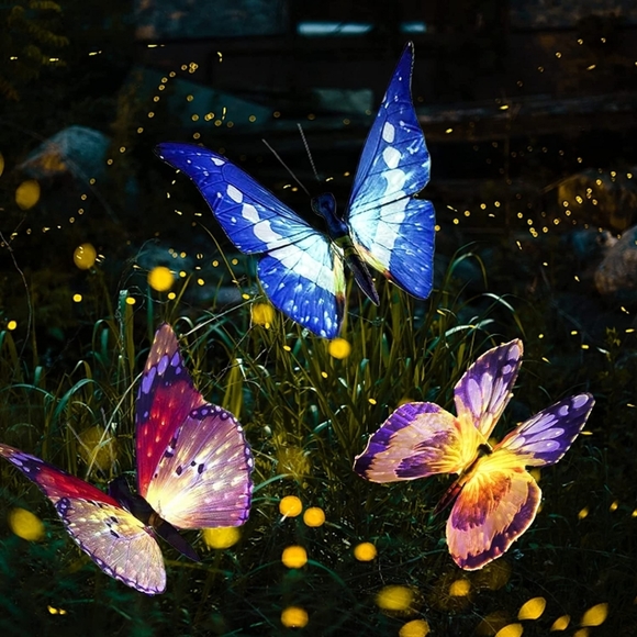 Briti | Other | Solar Butterfly Garden Stake Led Lights 3 Pack New ...